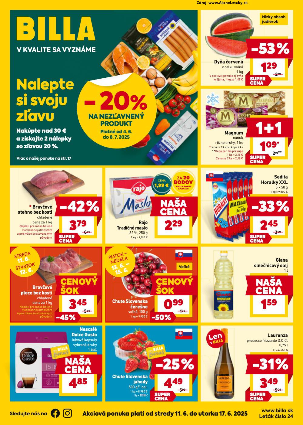 Billa leták - strana 1 | 11. 6. - 17. 6. 2025 | AkčnéLetáky.sk