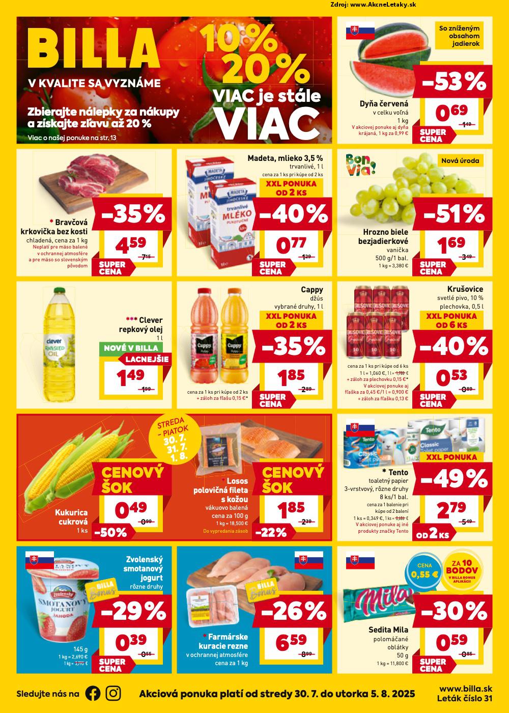 Billa leták - strana 1 | 30. 7. - 5. 8. 2025 | AkčnéLetáky.sk