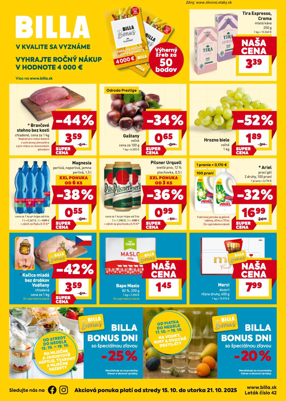 Billa leták - strana 1 | 15. 10. - 21. 10. 2025 | AkčnéLetáky.sk