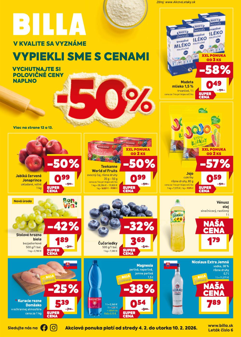 Billa leták - strana 1 | 4. 2. - 10. 2. 2026 | AkčnéLetáky.sk