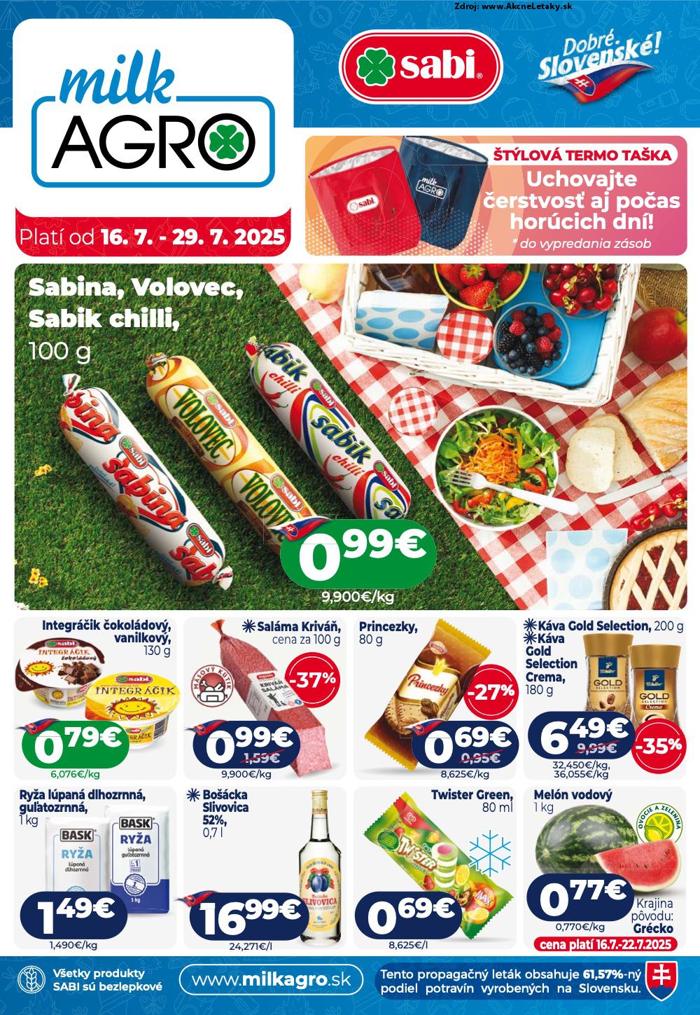Milk-Agro leták - strana 1 | 16. 7. - 29. 7. 2025 | AkčnéLetáky.sk