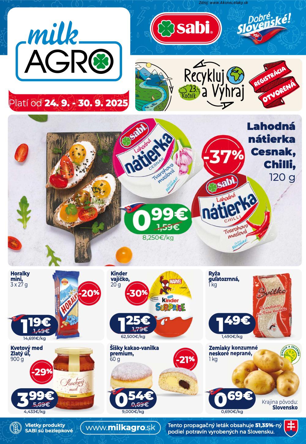 Milk-Agro leták - strana 1 | 24. 9. - 30. 9. 2025 | AkčnéLetáky.sk